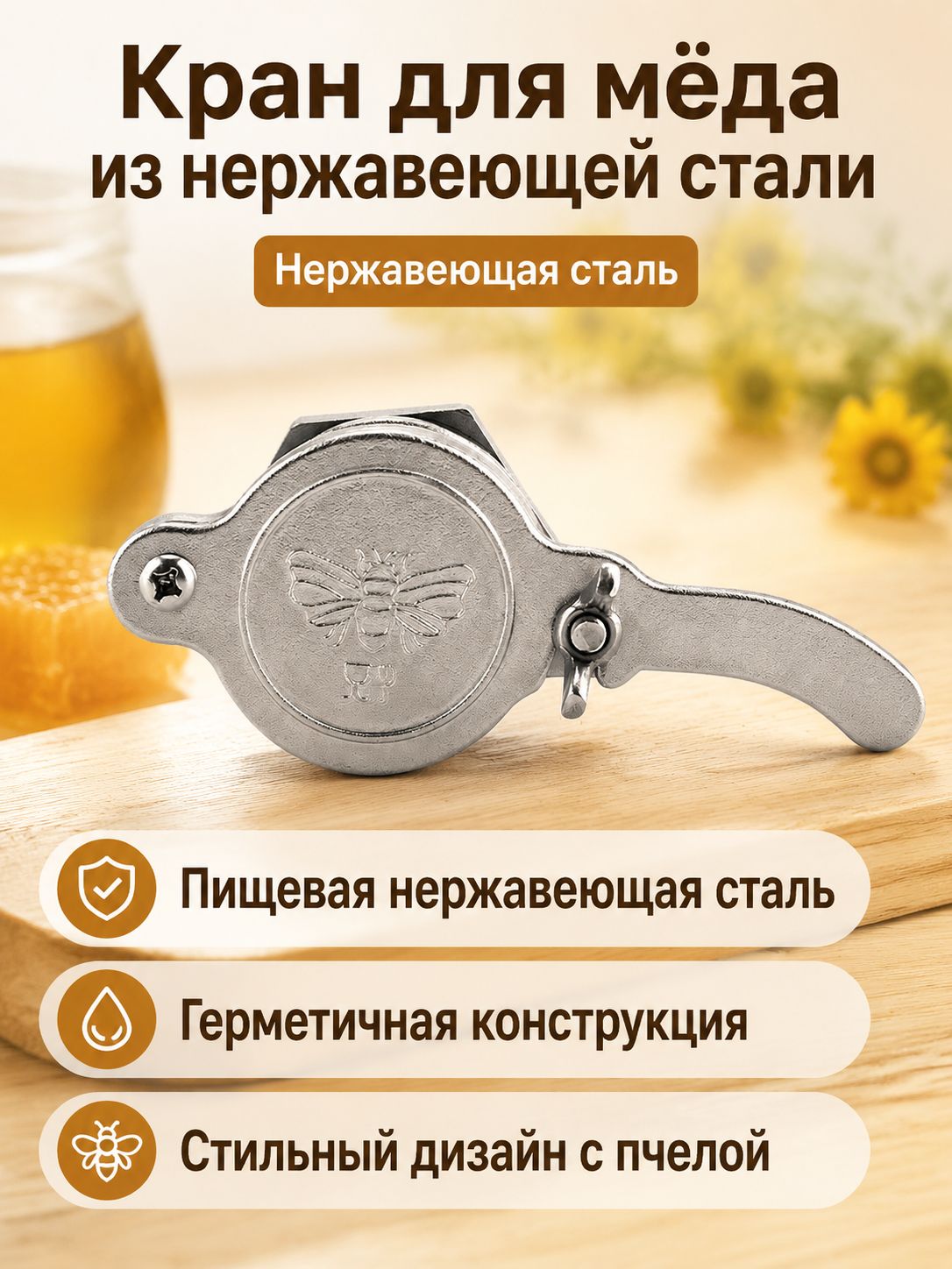 Кран-задвижка для медогонки (нержавейка, D 44 mm) / оборудование для пасеки