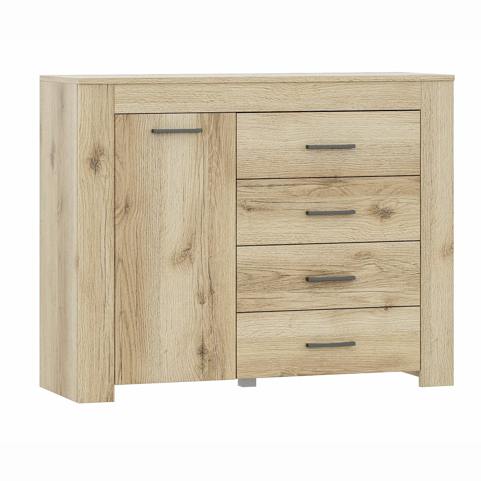 Комод Квадро от Астрид-Мебель с дверцей и 4 ящиками, размер 110х38х87 см, цвет Дуб Делано светлый