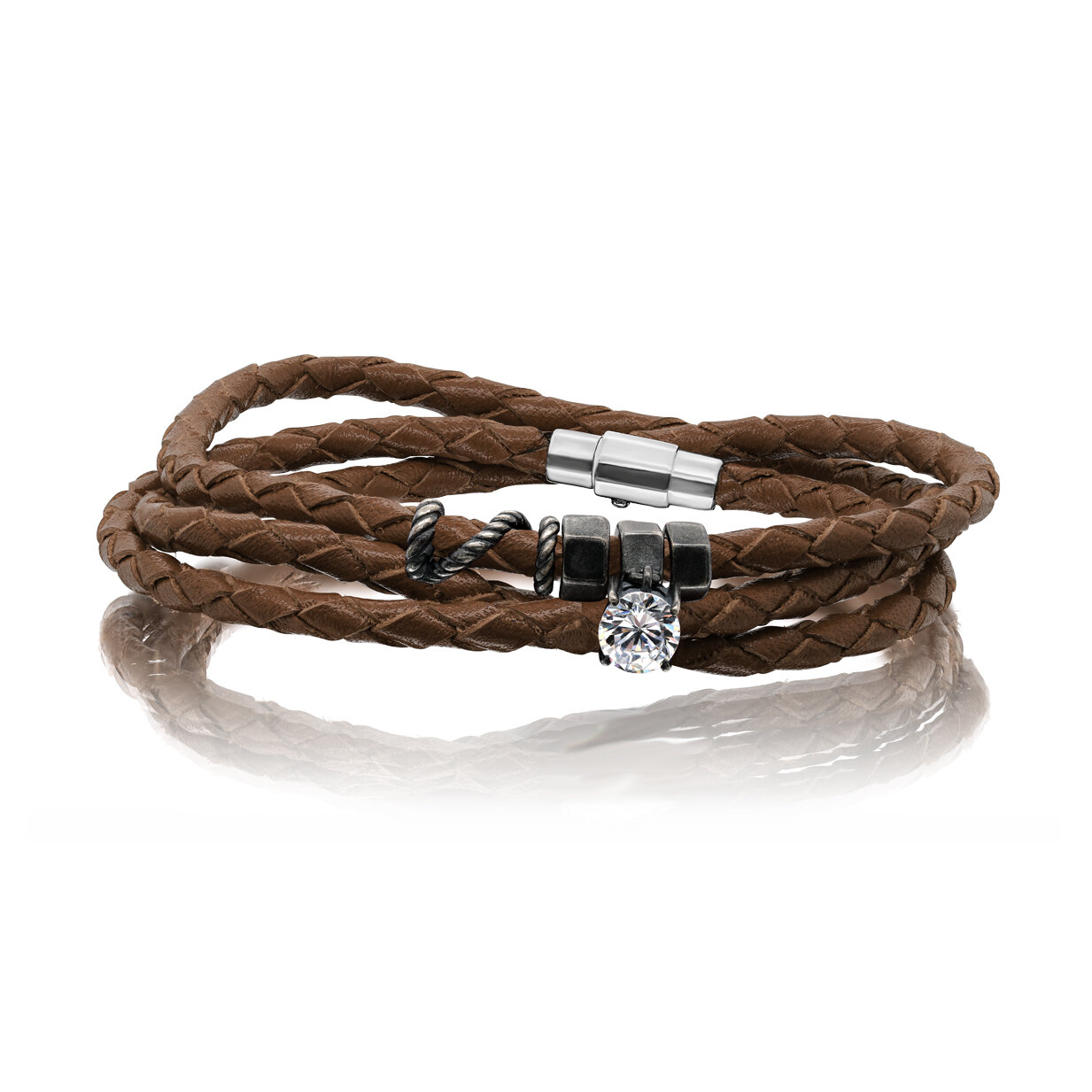 Браслет-цепочка, серебро, 925 проба, родирование, фианит