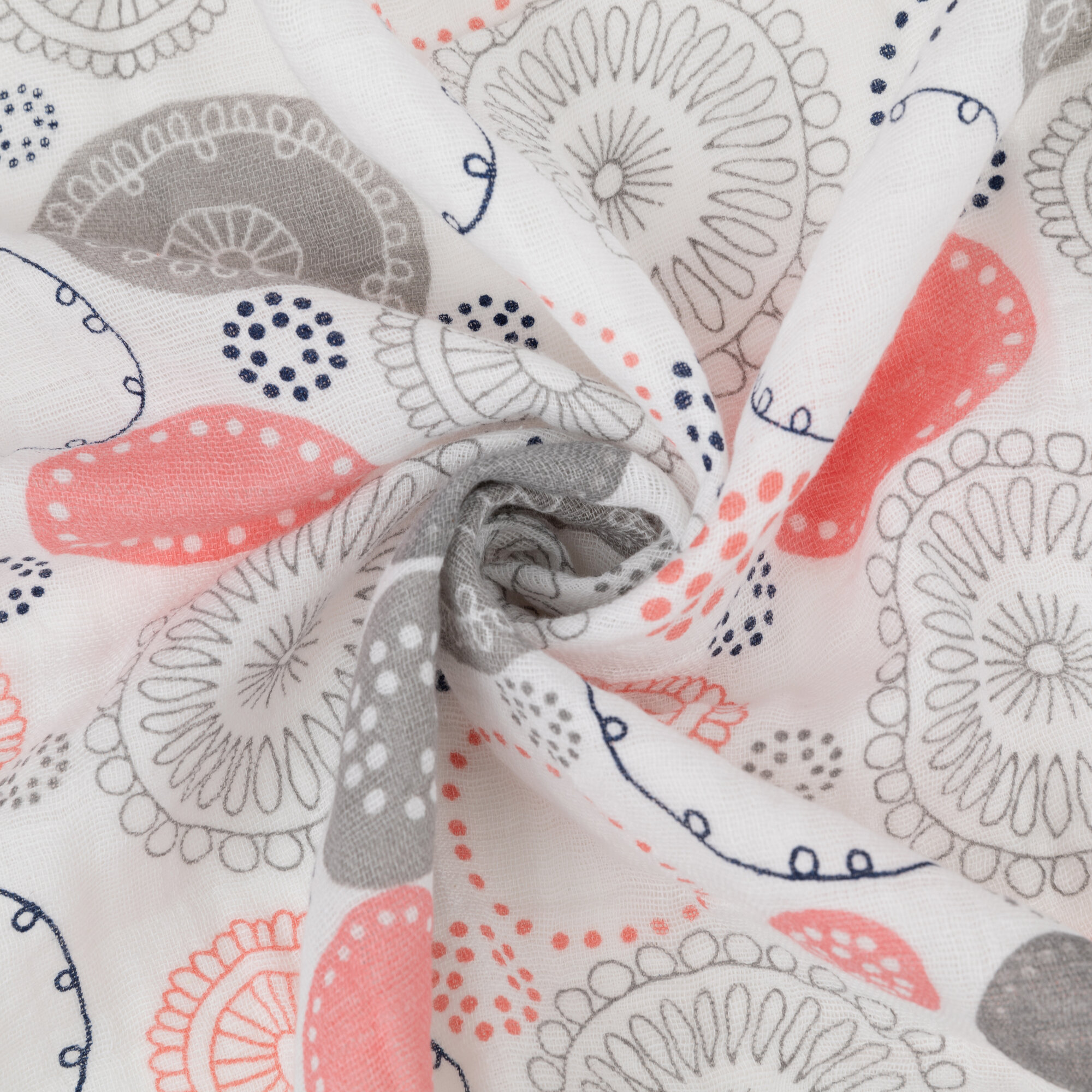 Ткань муслиновая отрез 100x125 см 100% хлопок "PEPPY" EMBRACE, Shannon Fabrics, whimsy circle coral