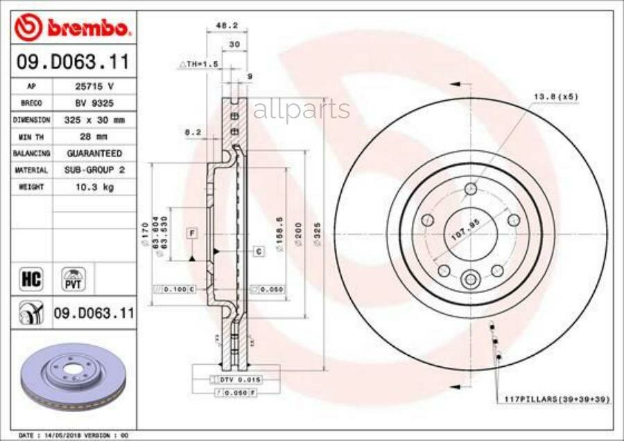 BREMBO 09. D063.11 Диск тормозной