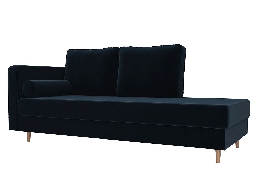Прямой диван тахта Прайм Синий Велюр, 215х87х90 см, с ящиком для белья