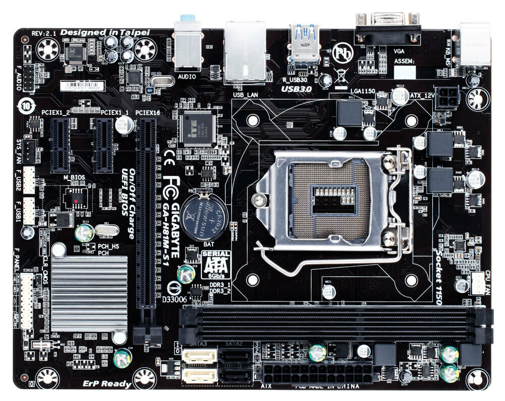 Материнская плата S-1150 Gigabyte GA-H81M-S1 REV:2.1, H81/2DDR3/SATA/Lan/VGA/Sb/mATX