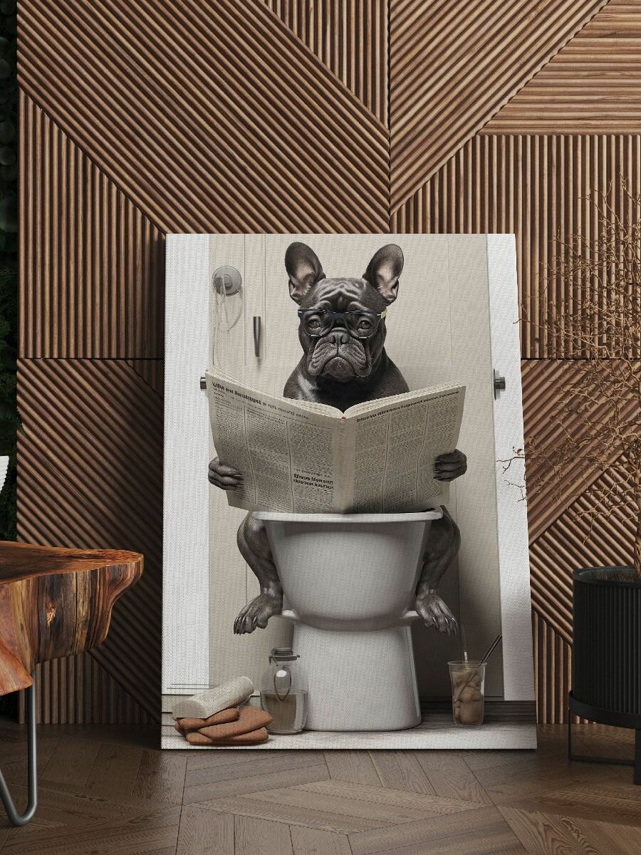 Картина на стену 60х80 Собачка смешная милые животные песик в туалете