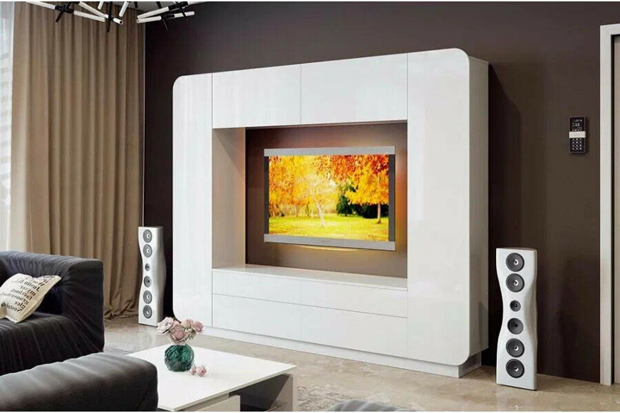 Гостиная Купертино МДФ (белая) NEW 240x39x195 см, белый, белый фасадный Фиеста