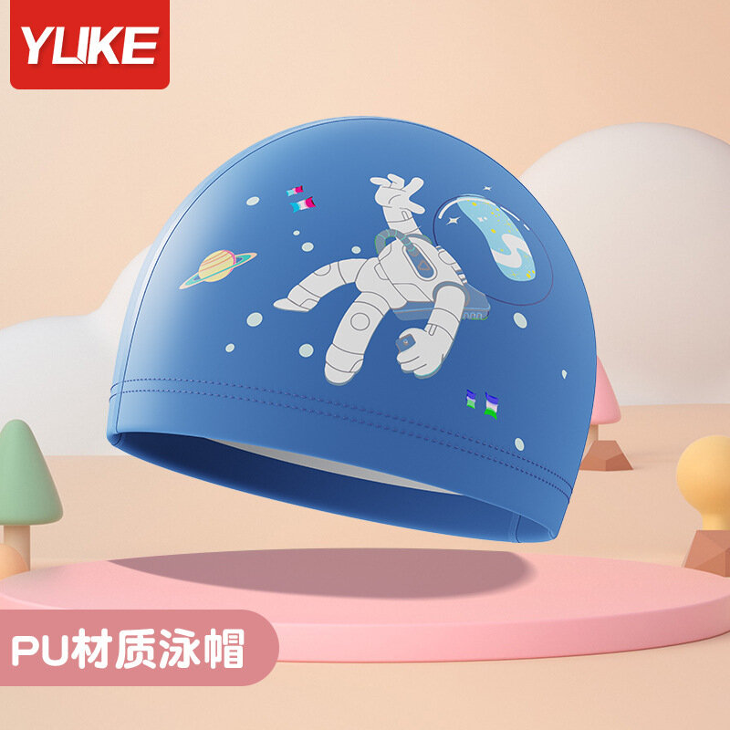 Шапочка для плавания Yuke, для мальчиков и девочек, с рисунком, водонепроницаемая, синяя