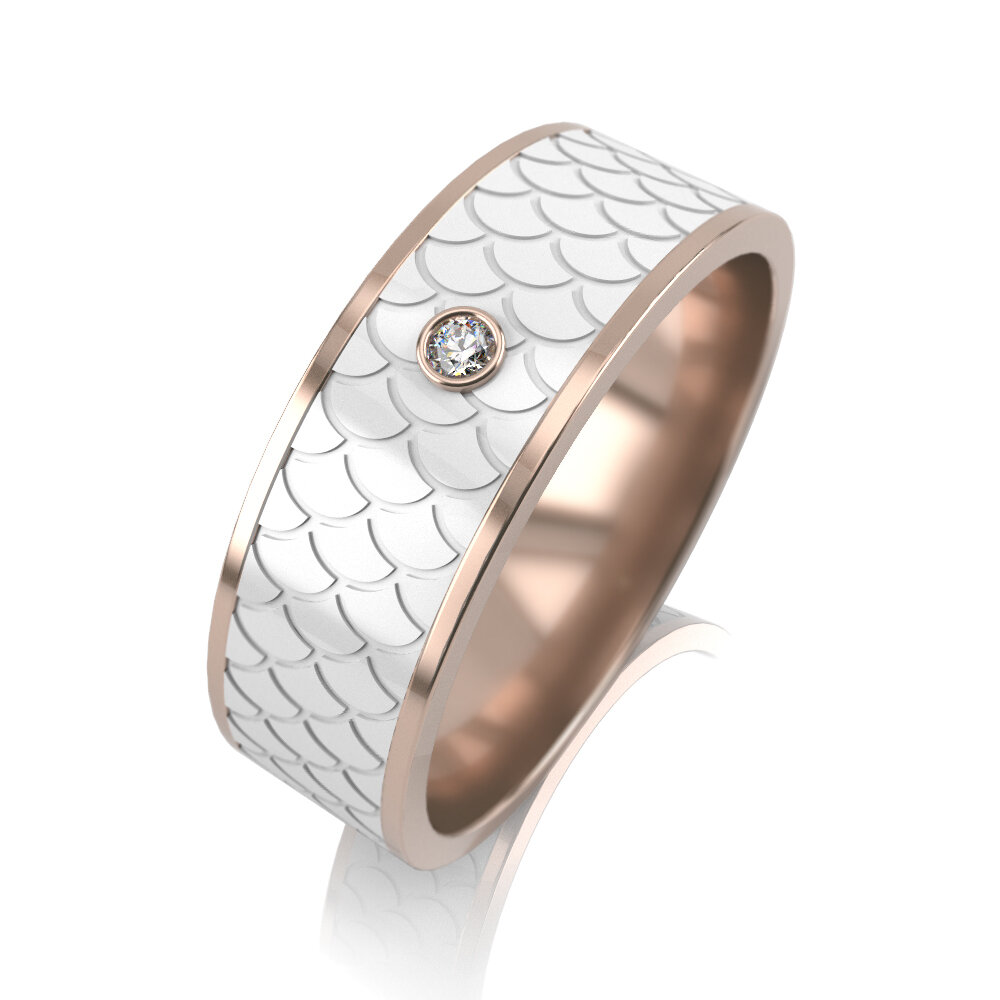 Кольцо обручальное, красное золото, 585 проба, бриллиант, керамика