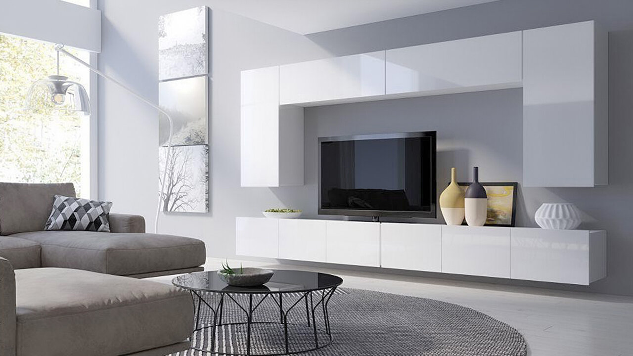 Модульная гостиная Порту 13 МДФ (белая) NEW 300x200x43 см, белый, белый фасадный GOODFORM