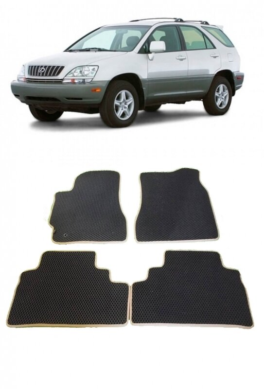 Ева коврики Lexus RX I 1997 - 2003/ Ева ЭВА сота/ цвет Черный c серой окантовкой / EVA Smart / коврики в салон автомобиля Лексус