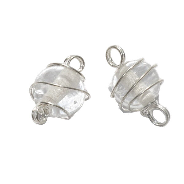 Бусина стеклянная, 14х8мм, обвитая проволокой, прозрачная, 5 шт.