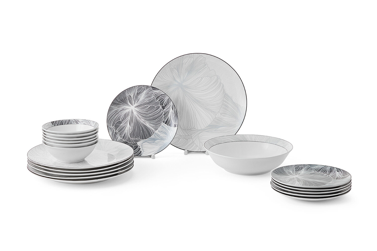 Обеденный сервиз EVIO Breeze, костяной фарфор, на 6 персон, 19 предметов, цвет белый, серый