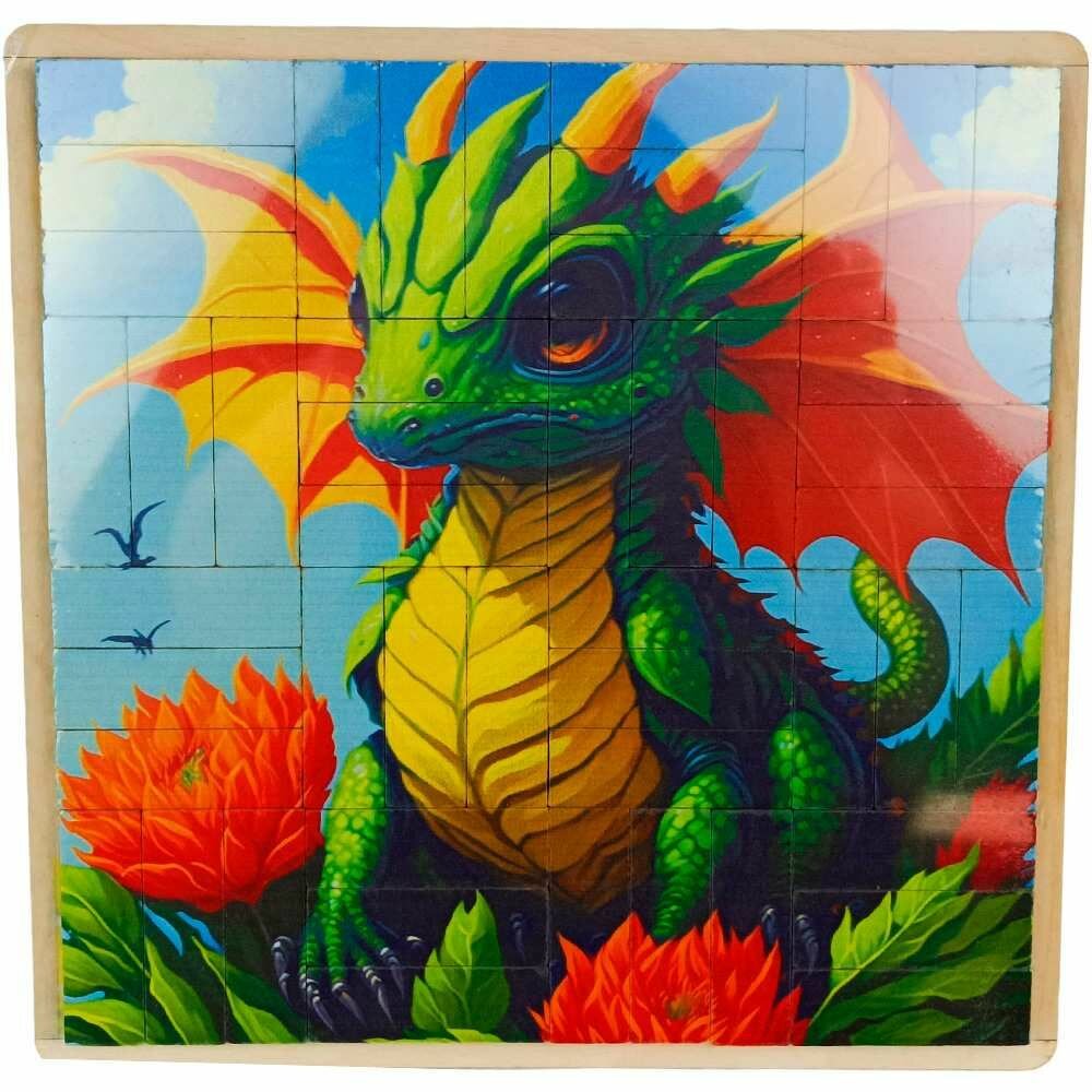 Настольная игра Протон 2 в 1 Джанга-пазл Дракон №1 МДФ 48 блоков, рамка "Задира"