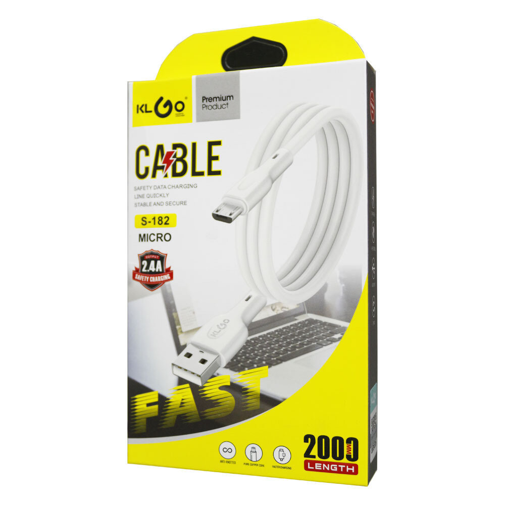 Кабель USB x Micro USB -2.0 м. KLGO S182 (2.4A) (белый)