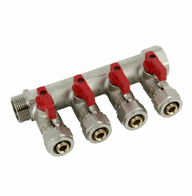 Коллектор с краном шаровым для металлопластиковых труб 3/4"x16 мм - 4 выхода