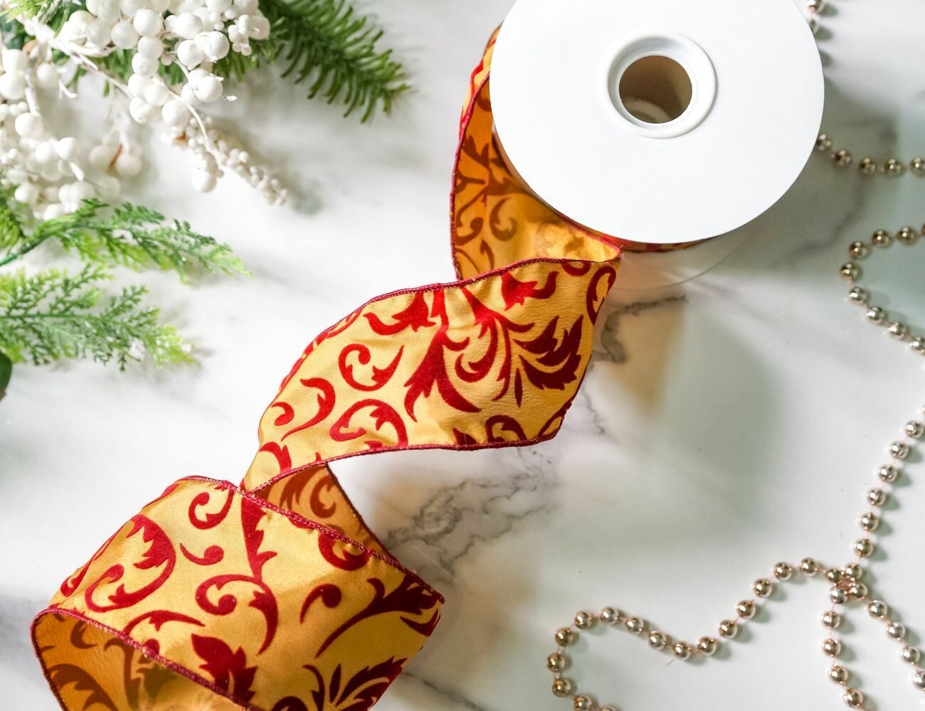 Декоративная лента геральдика, полиэстер, бургунди с золотым, 457х6 см, Winter Deco 2007874