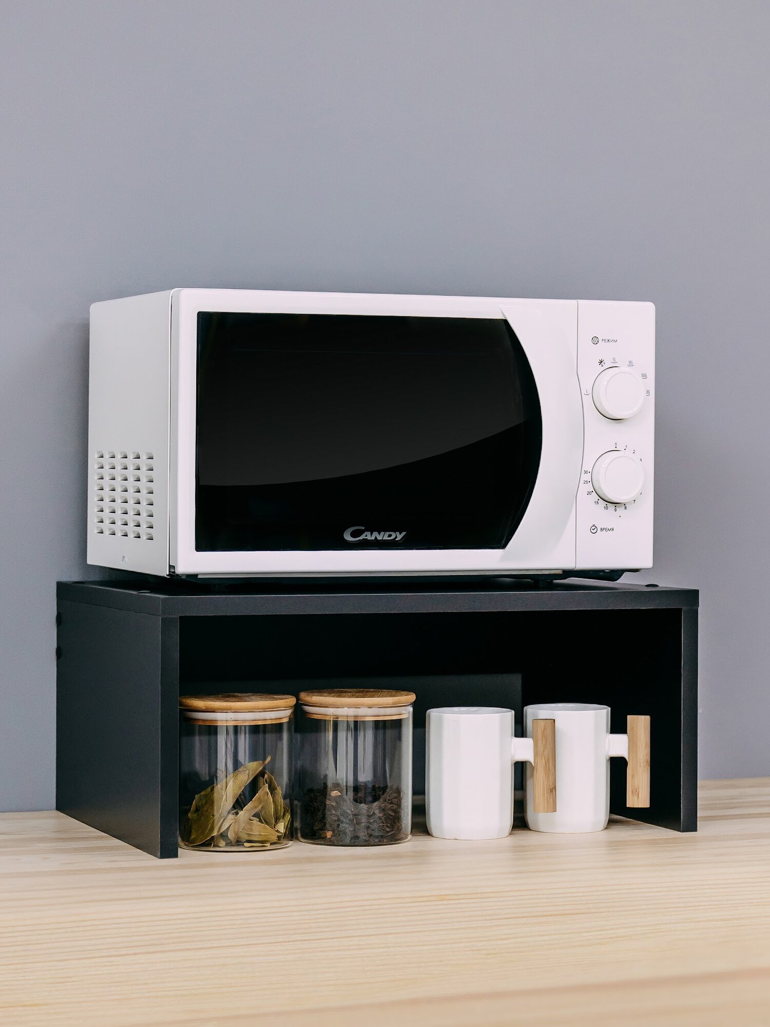 Полка настольная для кухни, для ванной деревянная, подставка для микроволновки, СВЧ на стол 50*35*22 см