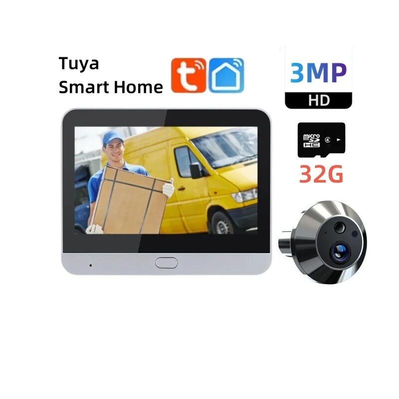 Видеоглазок Tuya Smart 3MP WiFi с памятью 32G