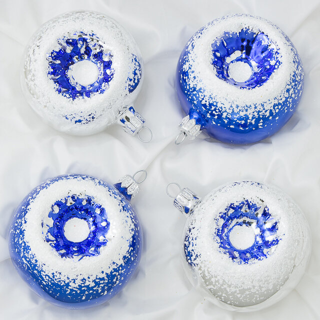 Набор стеклянных елочных шаров Лучистый 7 см, 4 шт синий, Фабрика Елочка, С428-син