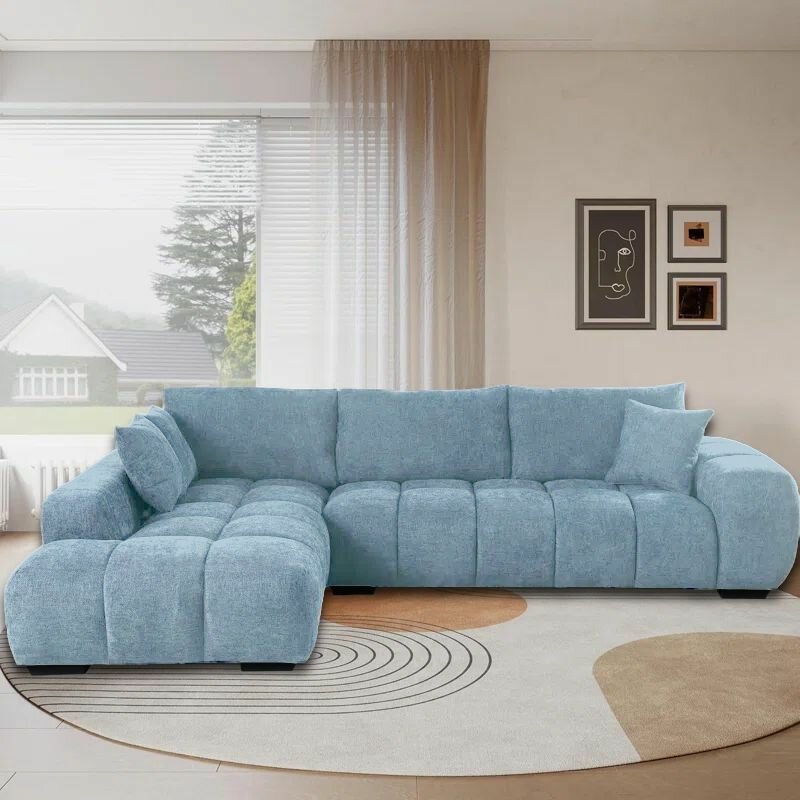 Угловой диван-кровать Океан (Ocean), 285х190х85 см, велюр Amigo Blue, механизм Еврокнижка, с ящиком для белья