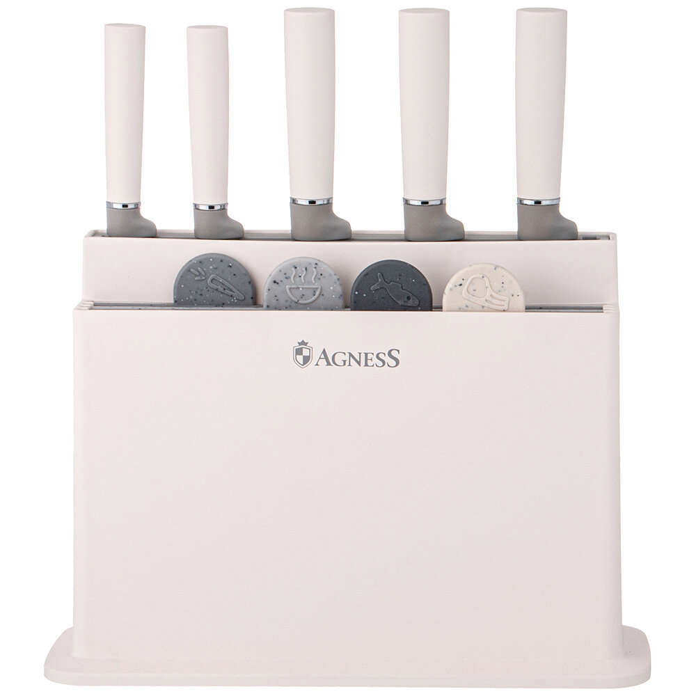 Набор 671-212 agness из 10 пр: 5 ножей, 4 доски и подставка, цвет: серый