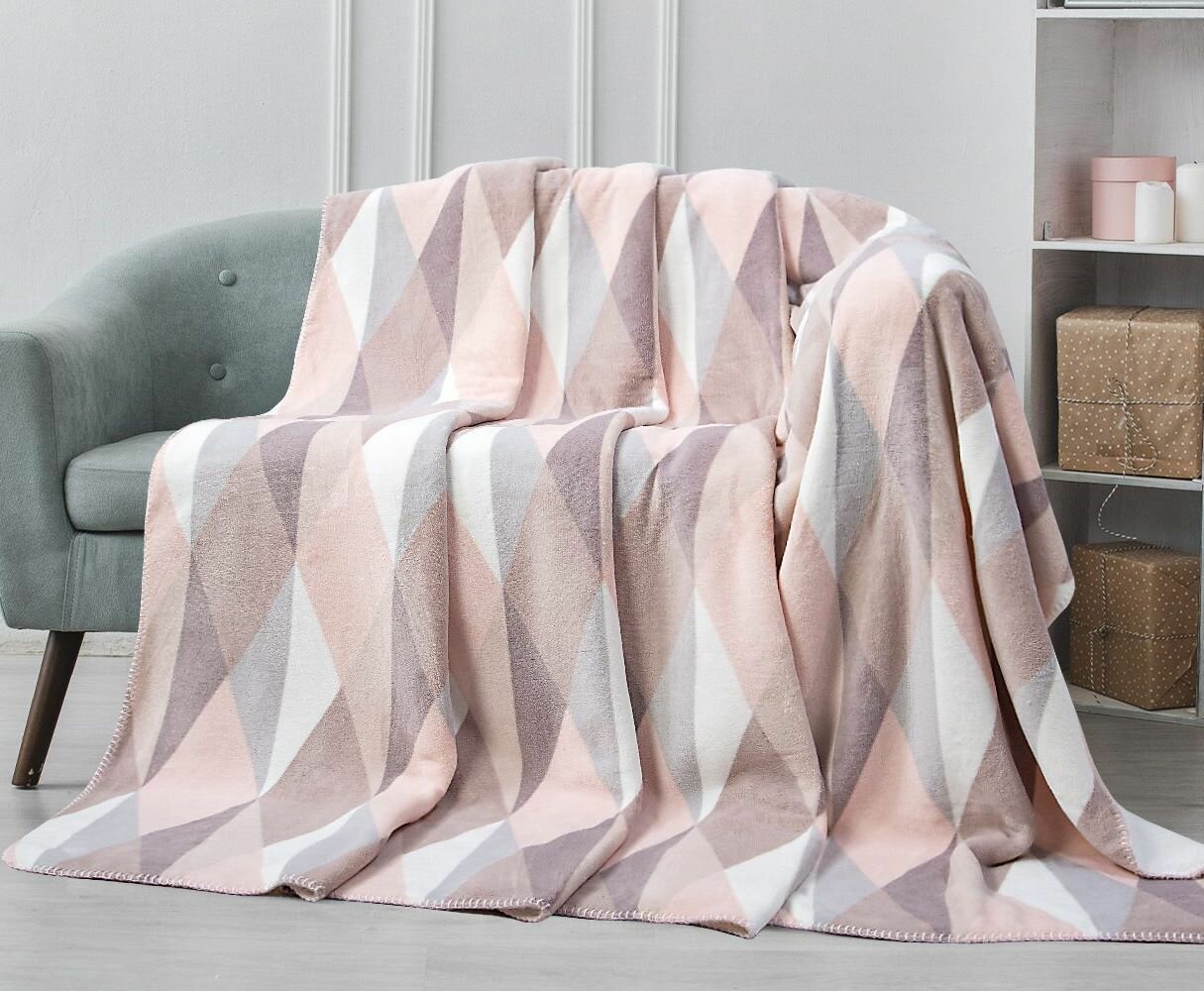 Плед флисовый "Клетка" серо-пудровый 200х220 арт. ПФ20-2