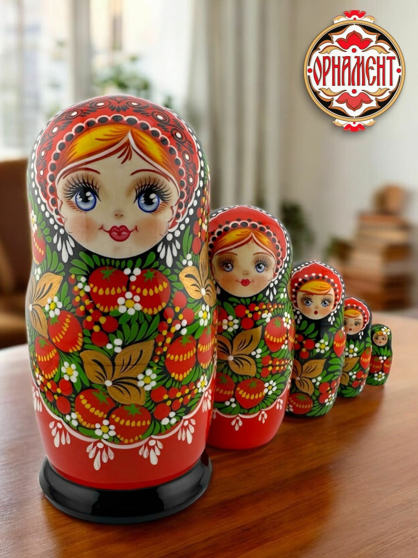 Матрешка деревянная детская 5 мест традиционная сувенир развивающая игрушка 15 см Орнамент