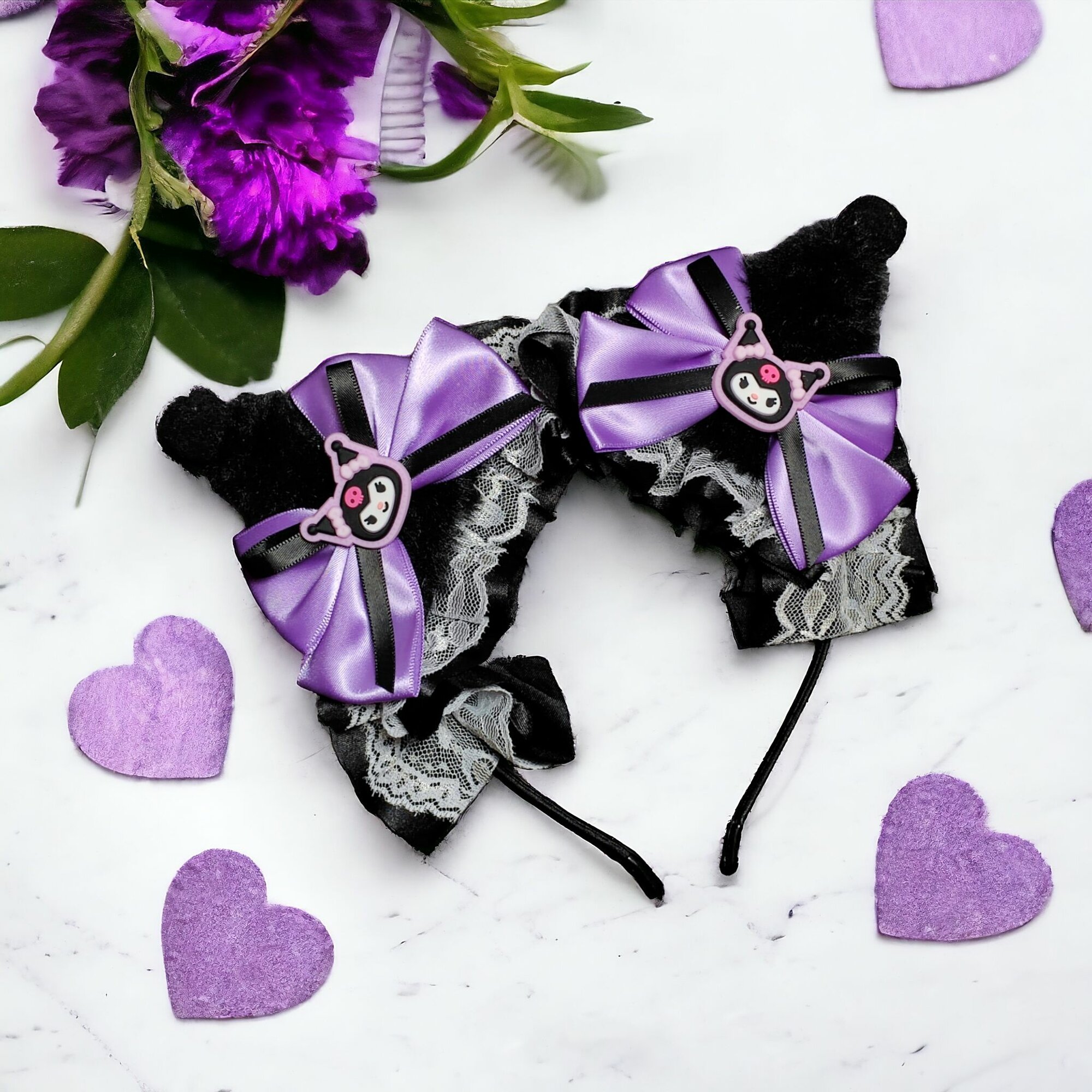 Пушистые кошачьи ушки на ободке с бантиками и колокольчиками для аниме и косплея