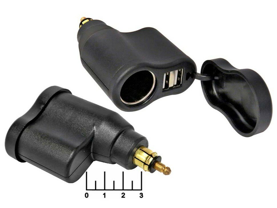 Зарядное устройство 2USB 5V 3.3A + гнездо прикуривателя с крышкой (mini штекер прикуривателя)