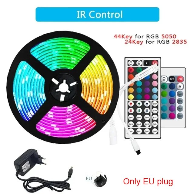 Лента светодиодная RGB 5050 с синхронизацией с музыкой, меняющая цвет, с приложением для управления, DC12V, гибкий светодиодный лент, для оформления комнаты с евроразъемом