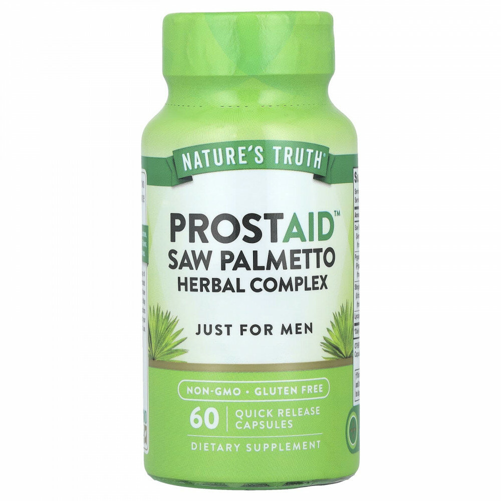 Nature's Truth, ProstAid™, растительный комплекс с сереноей, 60 капсул с быстрым высвобождением