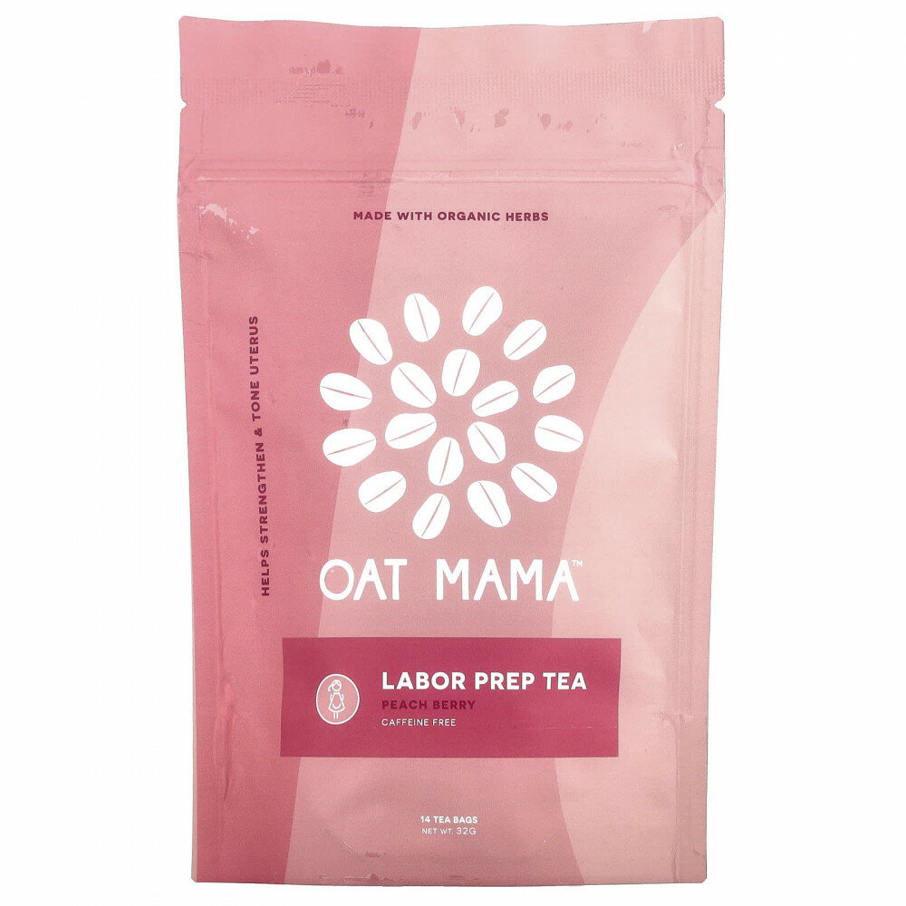 Oat Mama, Labor Prep Tea, персик, без кофеина, 14 чайных пакетиков, 32 г