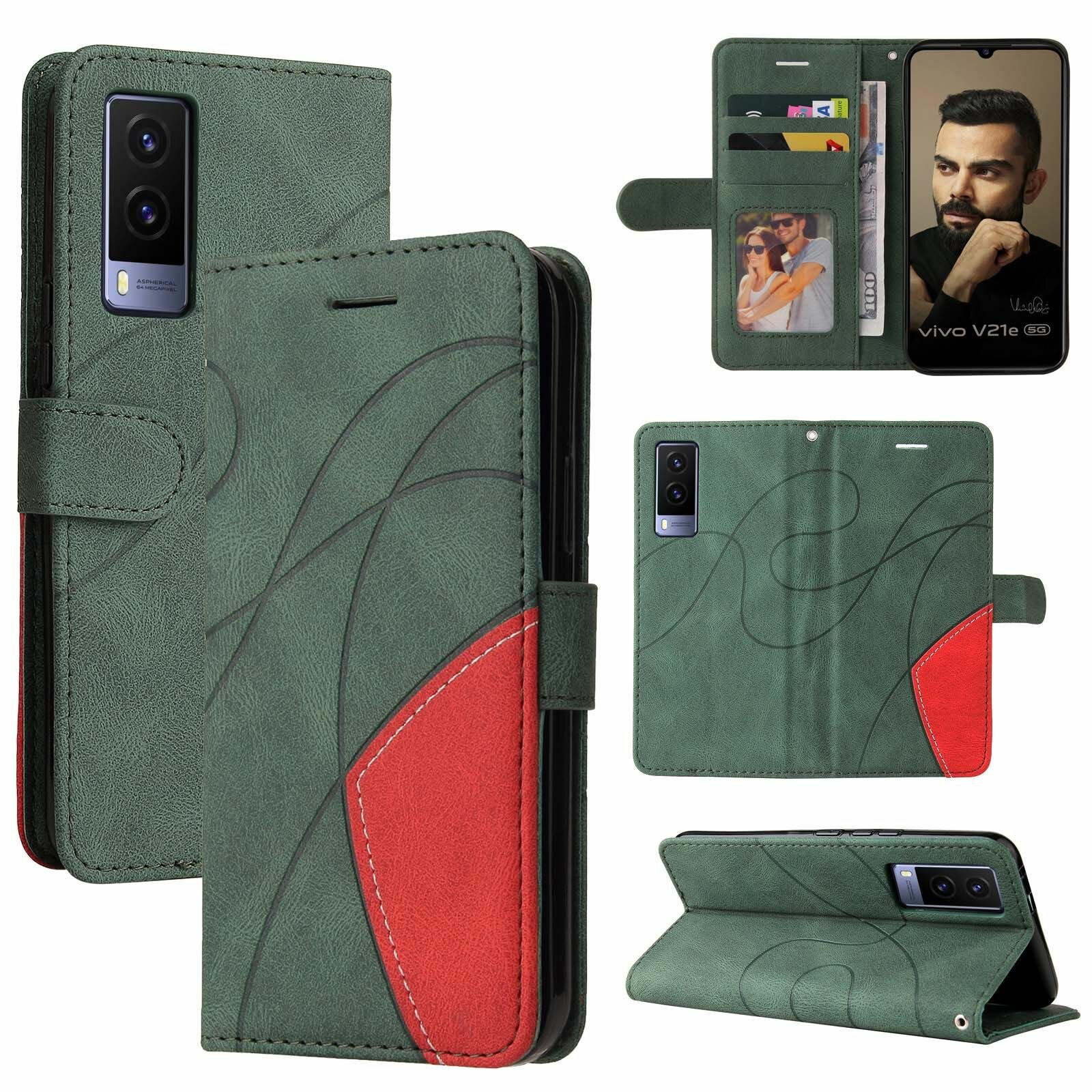 YIKATU Чехол Книжка Для VIVO V21E 5G(Виво V21E 5G) Магнитной Застежкой Хлятиком И Отделением Под Карты Кожаный