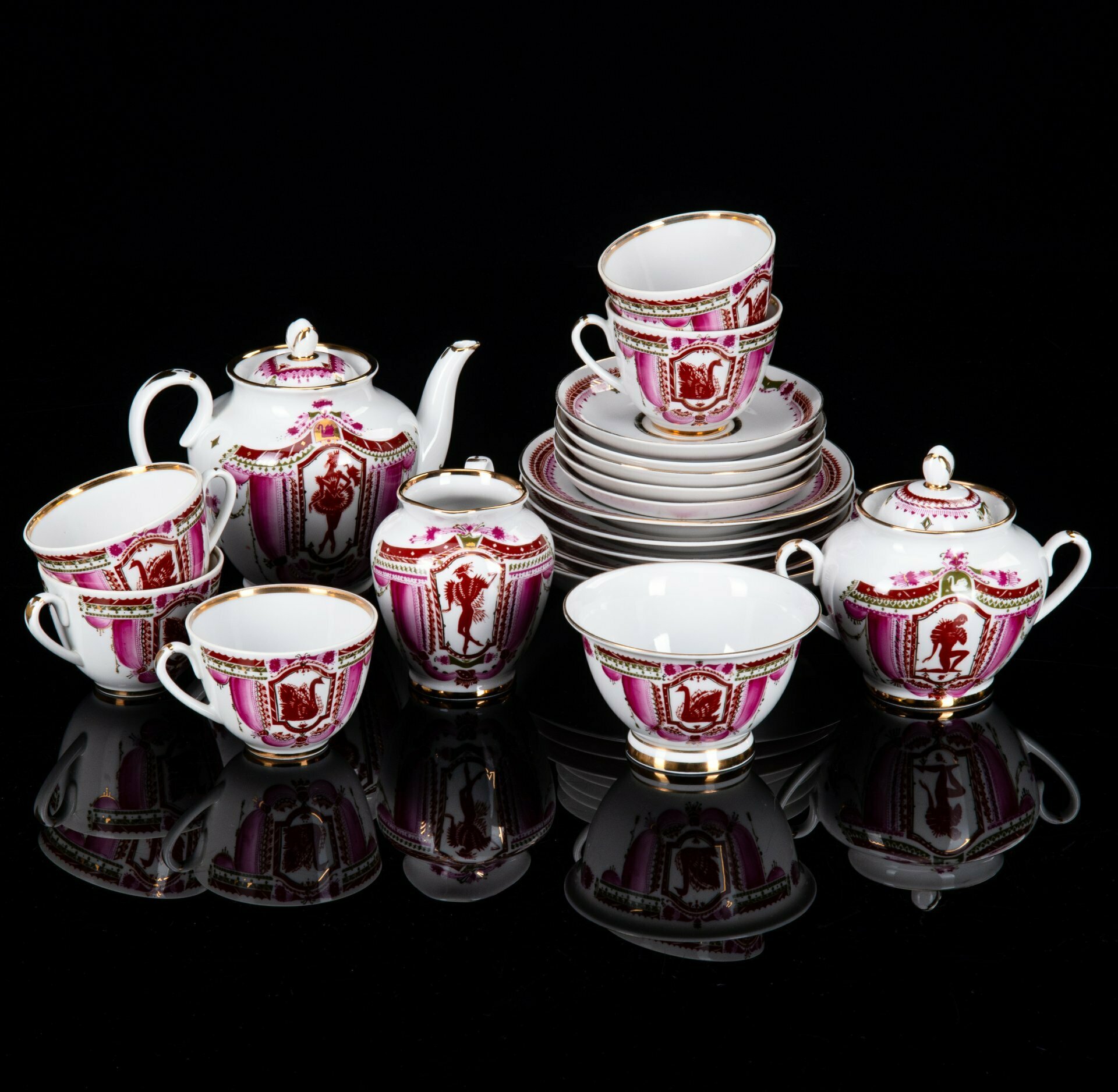 Сервиз чайный "Лебединое озеро" на 5 персон (20 предметов), фарфор, деколь, роспись