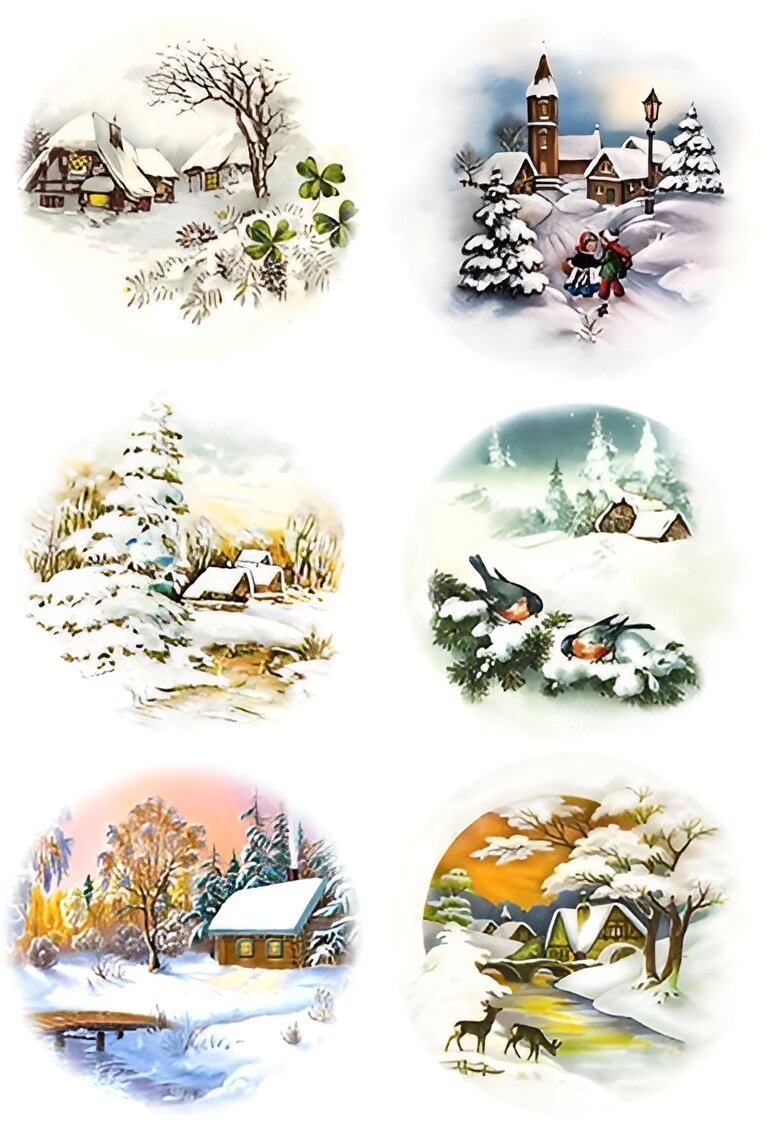 Декупажные карты About Time, A4, 4шт, 40гр/м2, новогодний дизайн, дерево