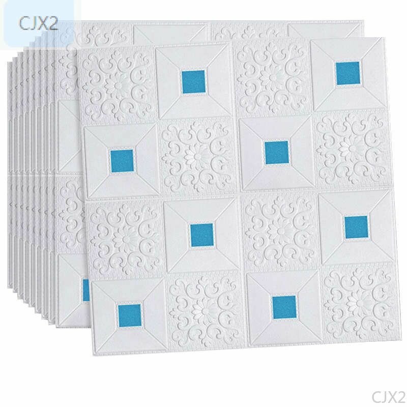 Панели (комплект 10 шт) самоклеющиеся для стен декоративные,3D, мягкие 70х70 см, толщина 2.5 мм, синий-CJX2