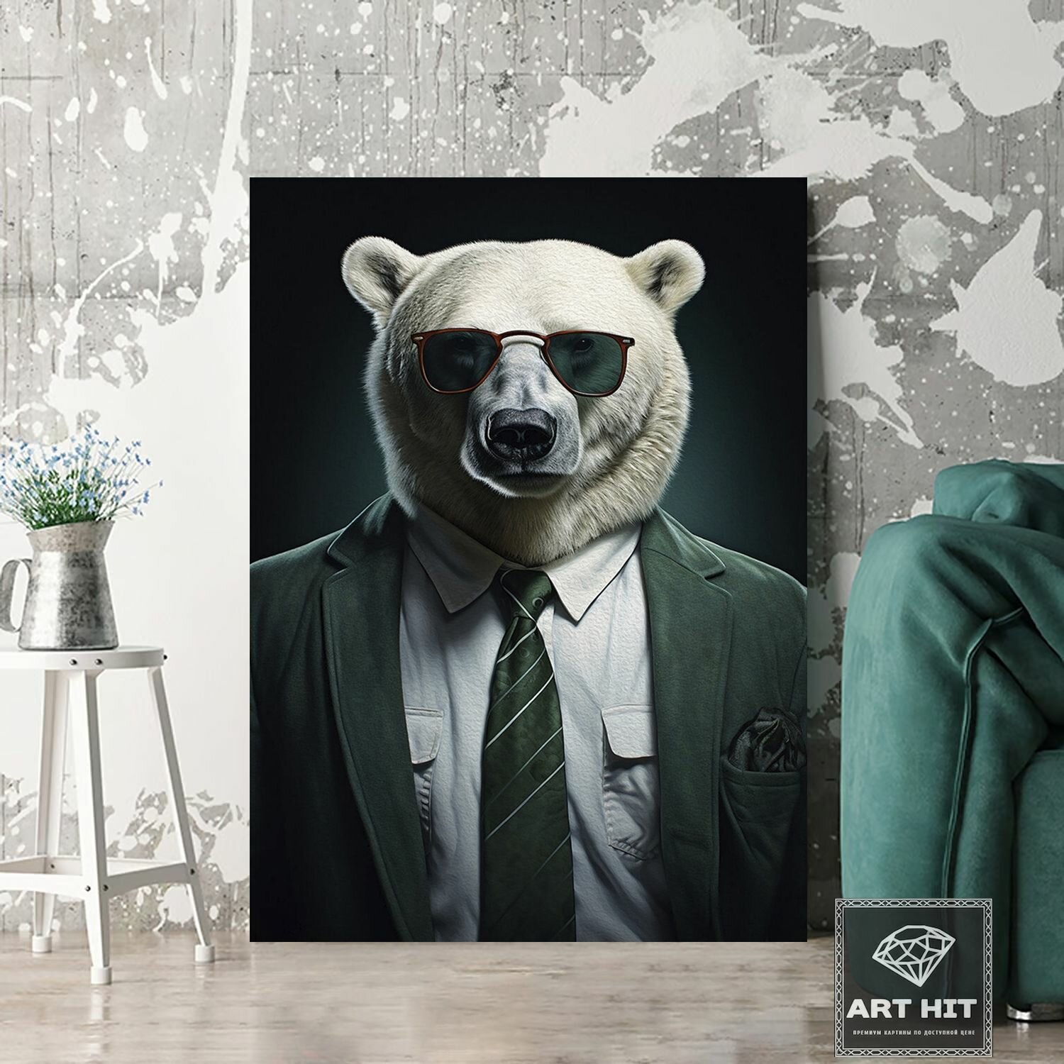 Картина белый медведь, 60х80 см.