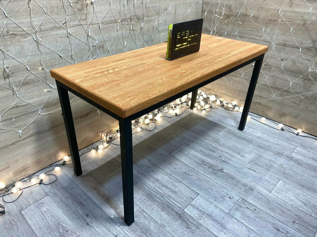 Стол "EasyLOFT" в стиле лофт из массива дуба, обеденный, цвет махагон, 170х60х75 см.