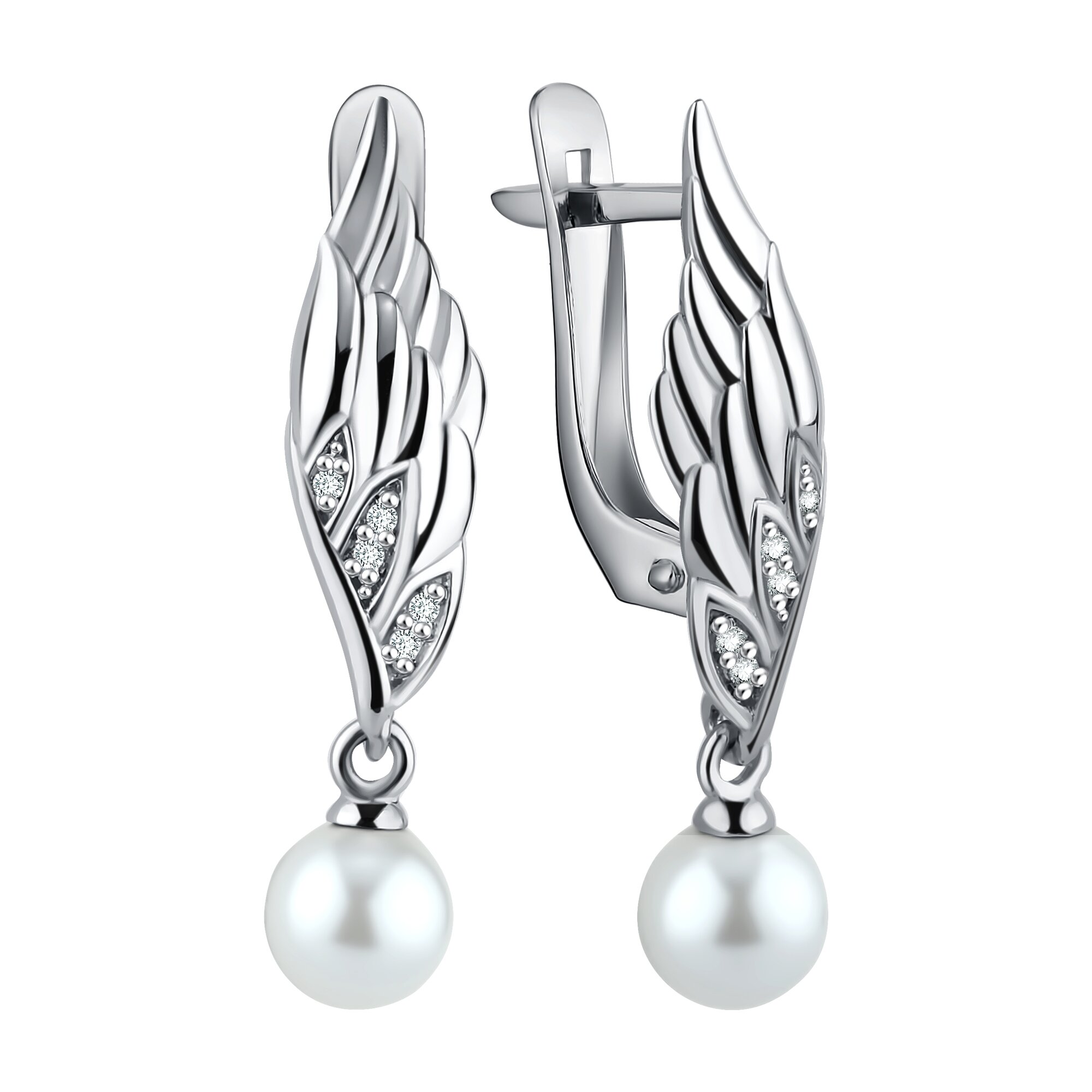 Серьги, серебро, 925 проба, родирование, фианит, жемчуг