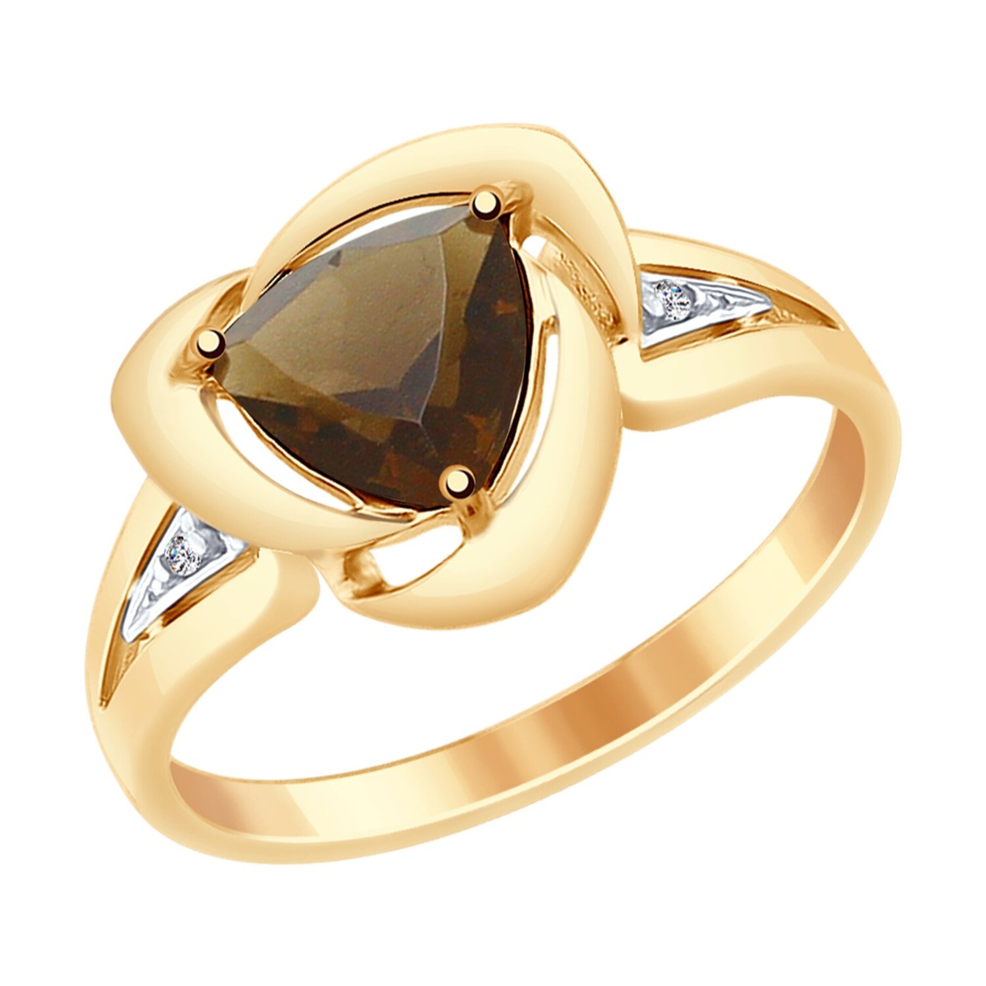 Кольцо, серебро, 925 проба, золочение, фианит, раухтопаз