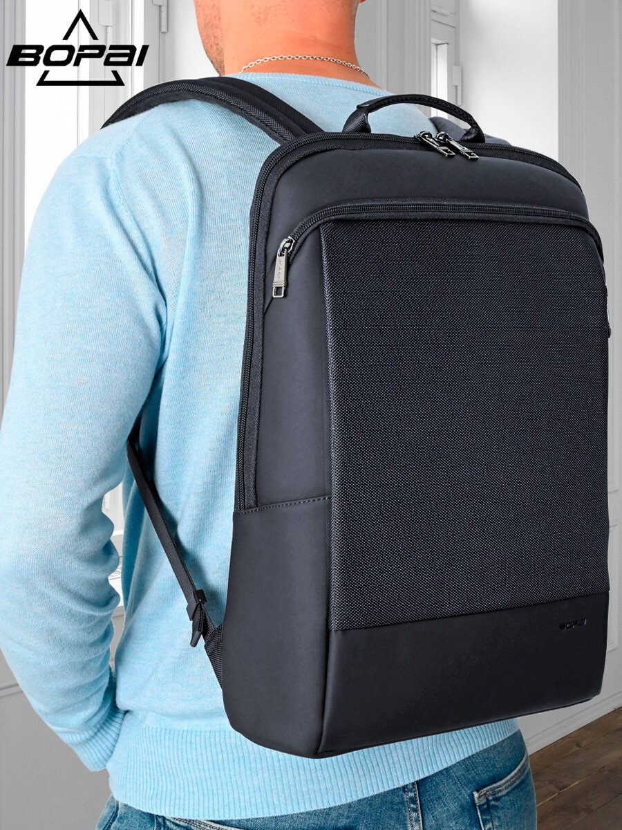 Рюкзак мужской городской Bopai небольшой 13л, для ноутбука 17", водонепроницаемый, с потайным карманом, черный