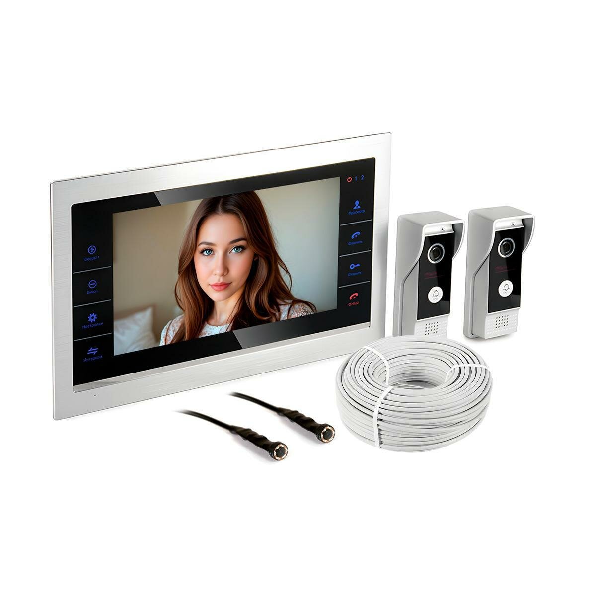 Комплект HD домофона «HDcom S-101 (HD-AHD) (H2526RU)» + 2 вызывные панели + две микрокамеры KDM-6405B. Запись по датчику движения.