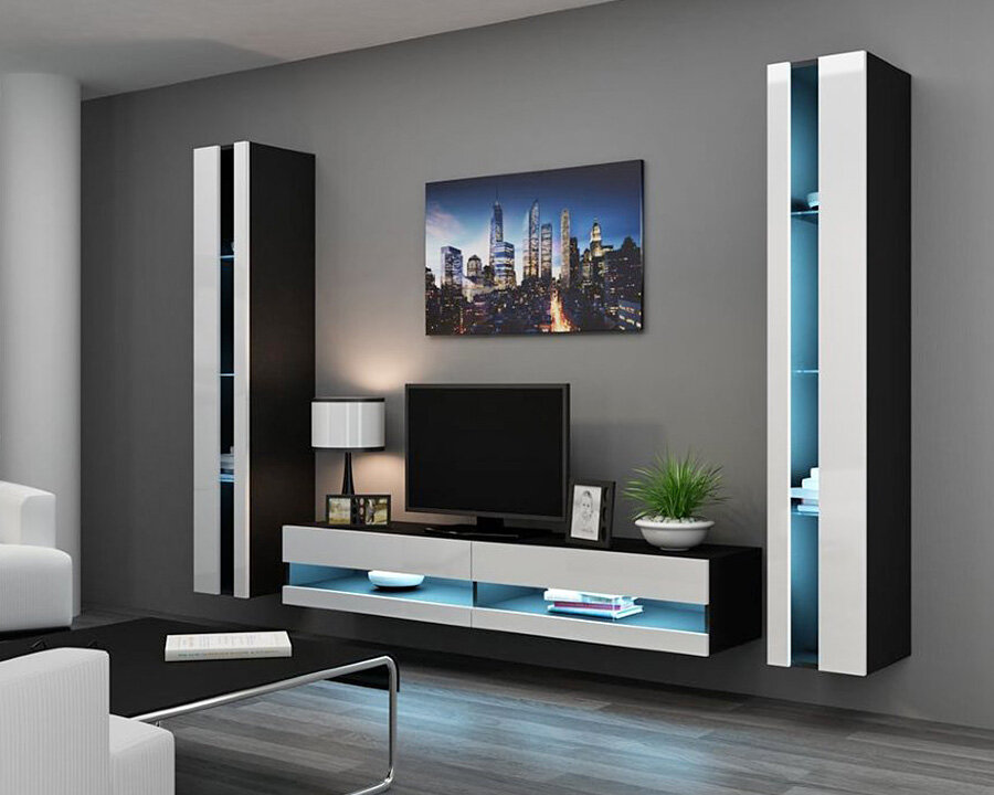 Гостиная Виго нью 3 МДФ Белый DM635-6 / Черный 0190 NEW 260x42x180 см, белый, черный Дом мебели для вас