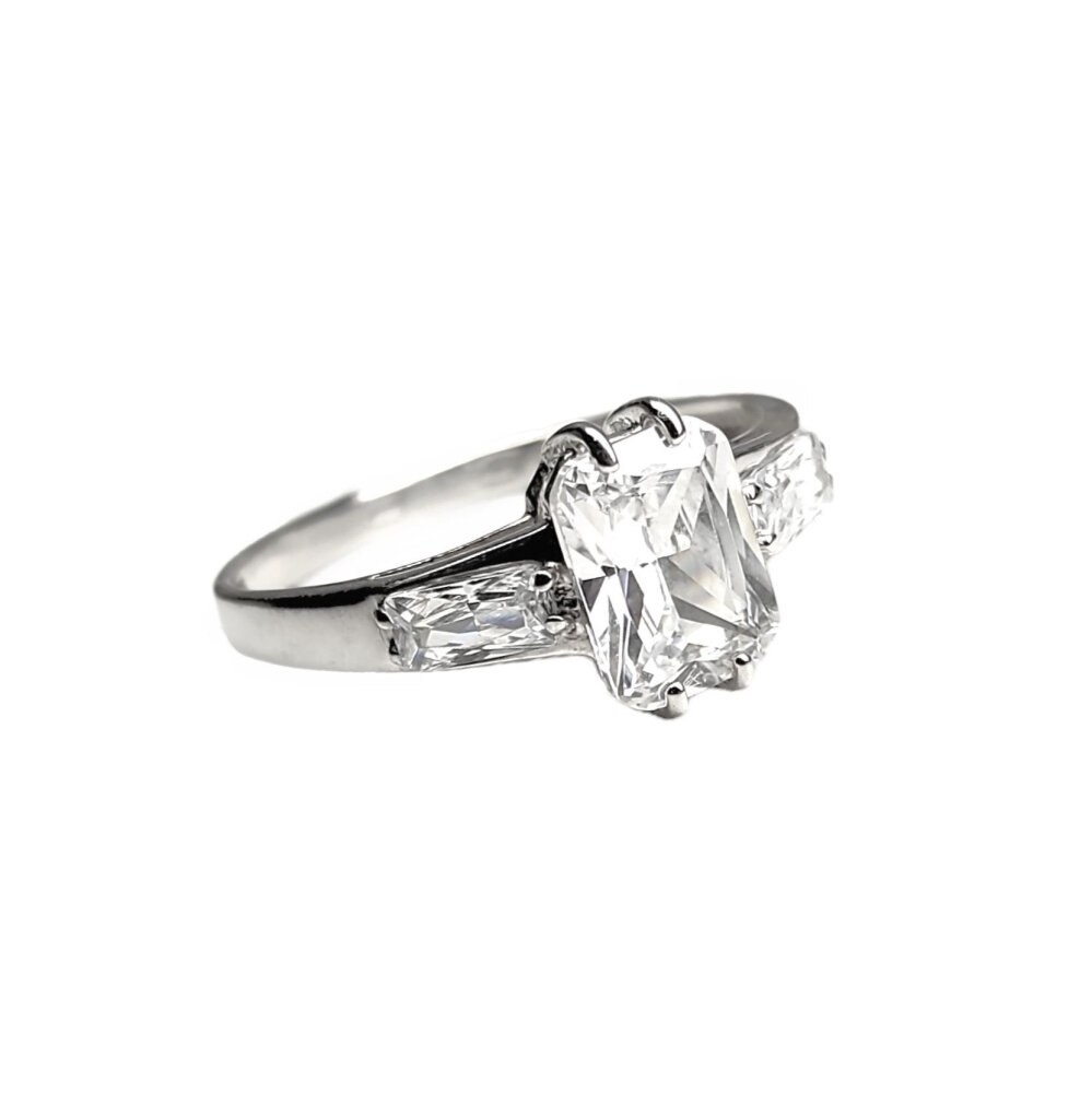 Кольцо помолвочное, серебро, 925 проба, родирование, фианит, горный хрусталь