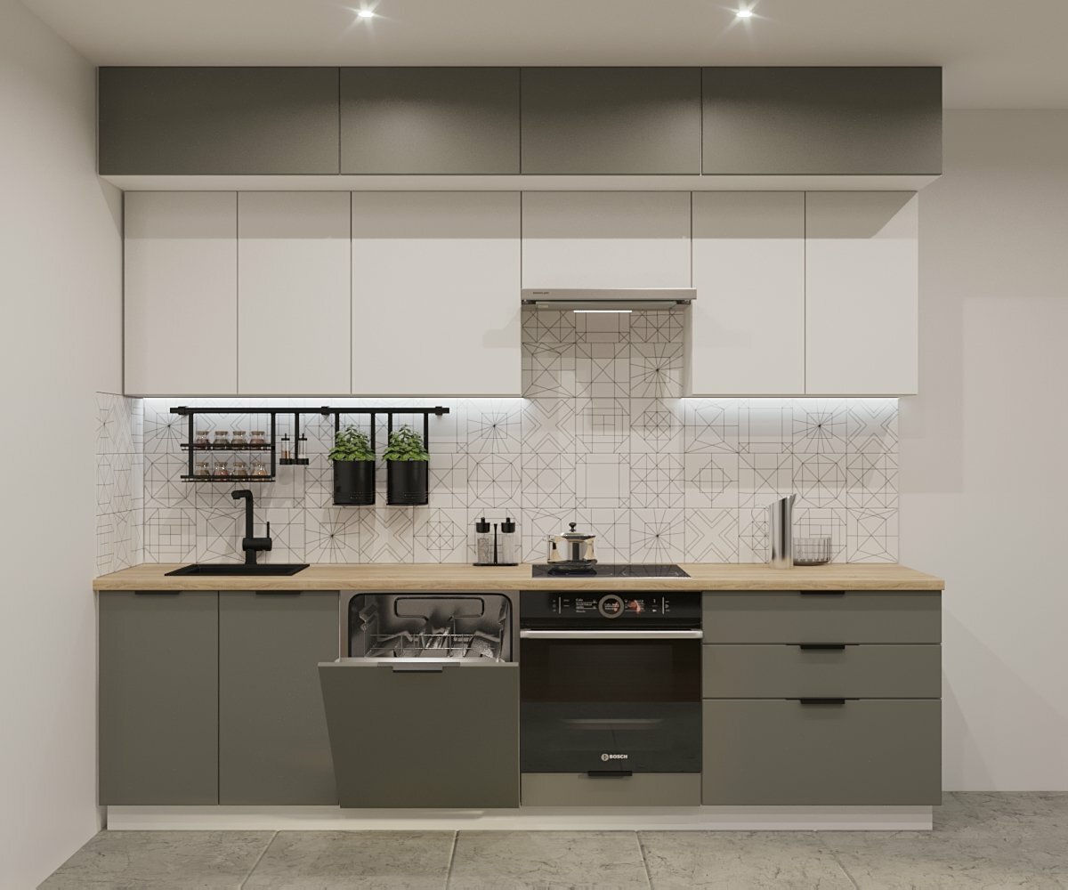 Кухонный гарнитур Фаска Обсидиан/Тальк, длина - 2800 мм, фасады МДФ