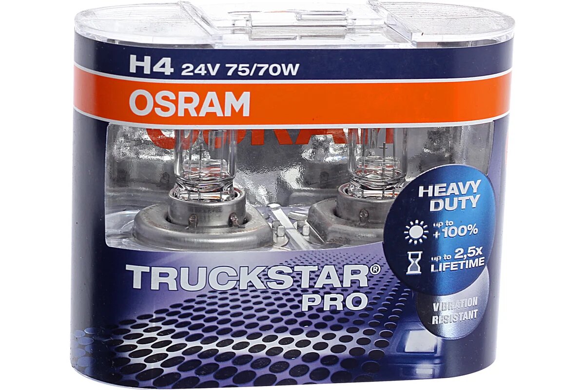 OSRAM H4 75/70 P43t-38 TRUCKSTAR PRO 2 шт 24V автофары лампы +100% света на дороге