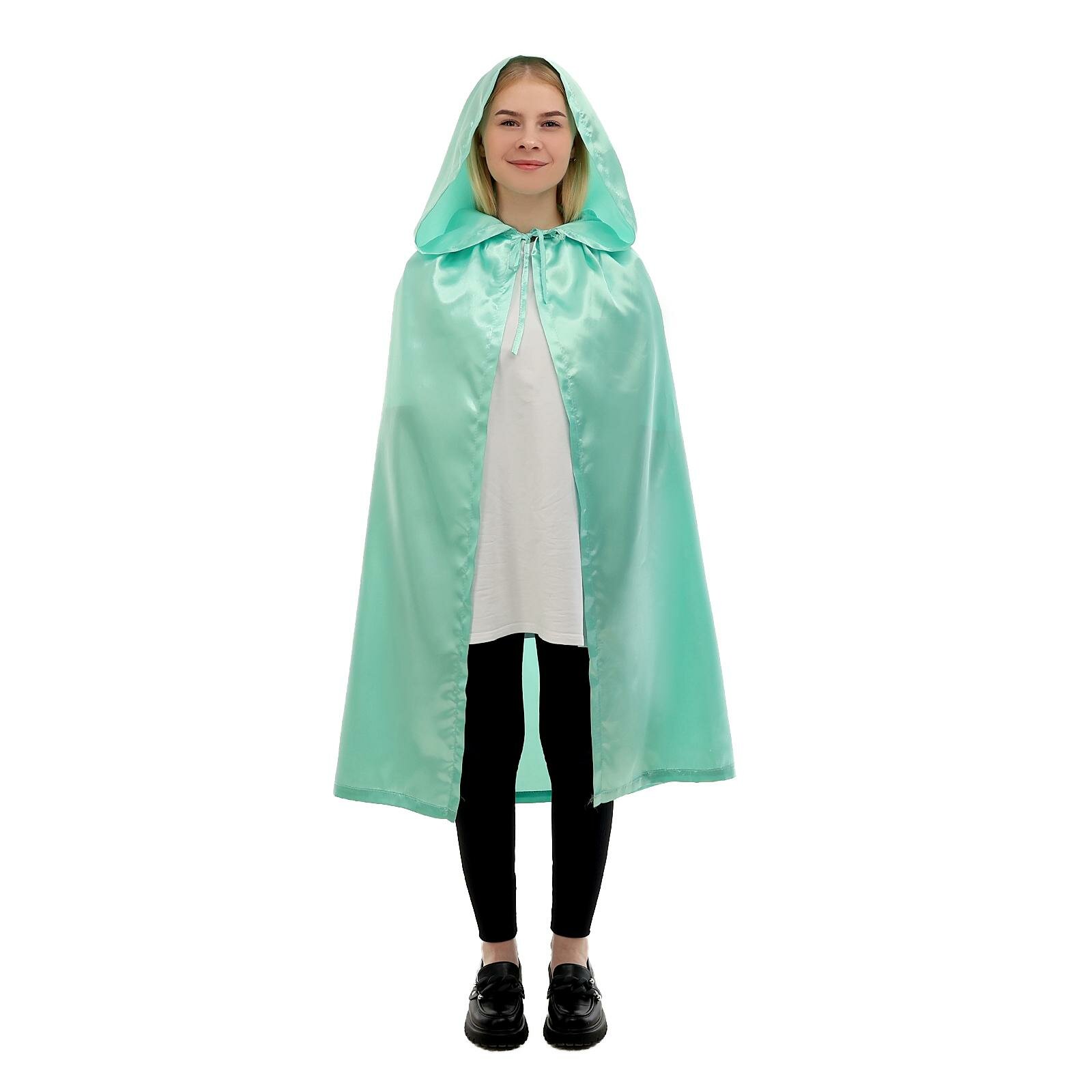 Карнавальный плащ детский Страна Карнавалия, атлас, цвет мятный, длина 85 см.