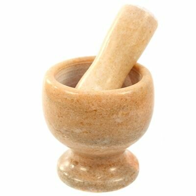 Ступка КНР 200 мл, натуральный камень, диаметр 10 см высота 10,5 см, с пестиком 4х13 см, "Розовый мрамор"