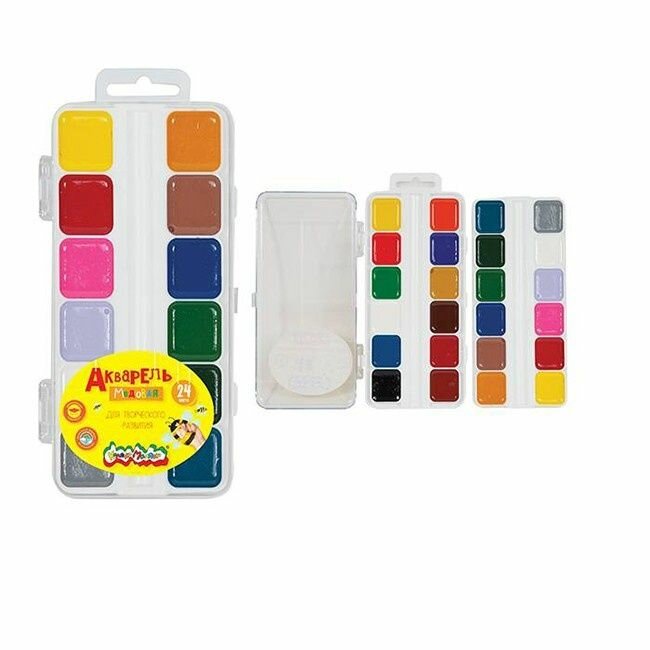 Акварель медовая Каляка-Маляка 24 цвета, квадратный кювет, пластиковая упаковка, Аккмф24 (155059)