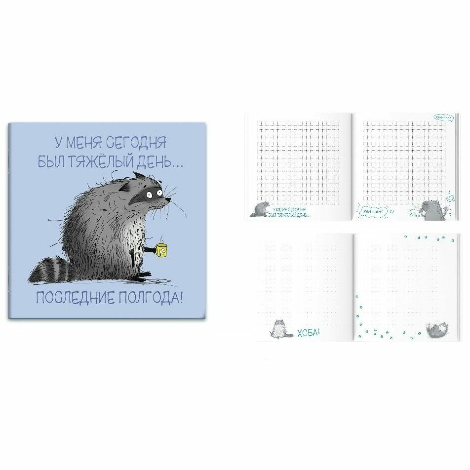 Блокнот Феникс 32 листа А6 130х130 мм, Сонный енот, мягкий переплет выборочный УФ-лак 65 г/м2 (66167)