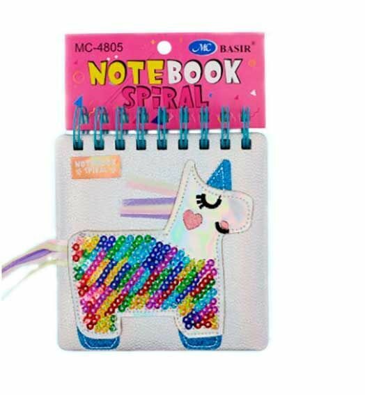 Блокнот подарочный Mc Basir 2,7х12,7 см 150 листов, спираль "Единорог" твердая обложка, блестки аппликация, пайетки (МС-4805)